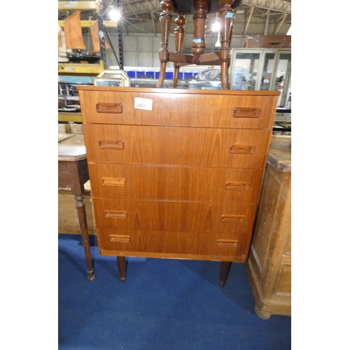 A 1970s vintage wood grained finished bedroom chest of five drawers ...