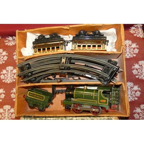 A 1920s vintage boxed Hornby Clockwork No. 0 passenger train set