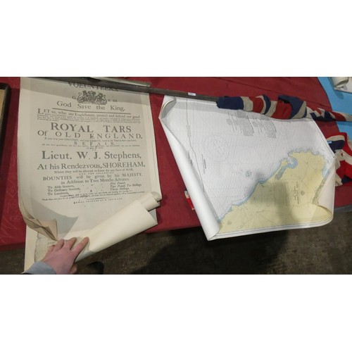 A quantity of miscellaneous sea charts and retro posters