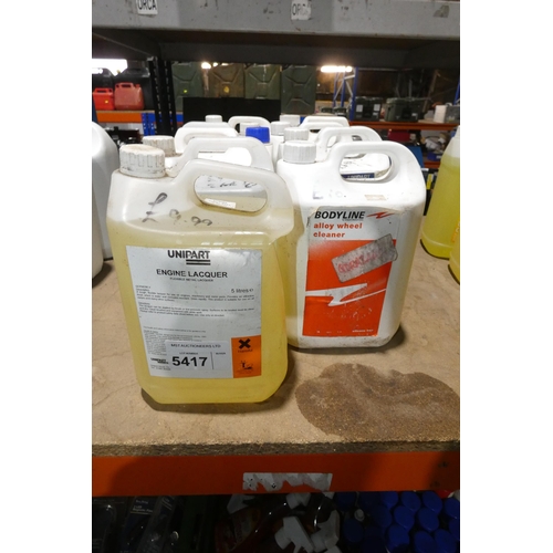 9 x 5L bottles of various product including engine lacquer, alloy wheel ...