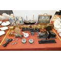 A Chinese duxianqin (one string instrument), various carved elephants ...