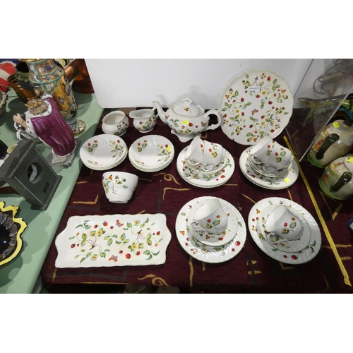 A strawberry decorated Old Foley breakfast and tea set