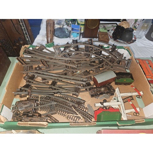 A quantity of vintage clockwork train, miscellaneous model vehicles ...