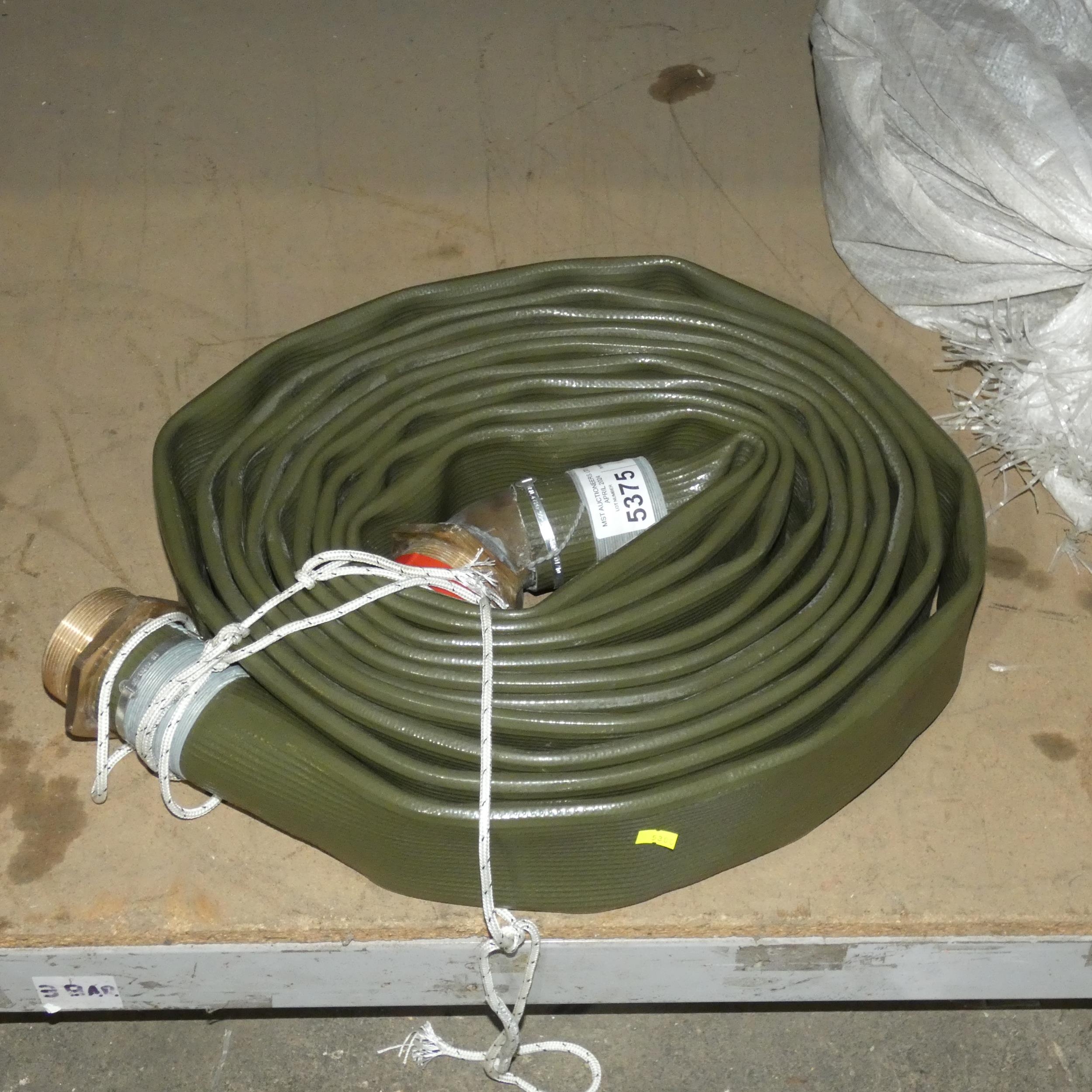 A 10m length of ex-MOD green lay flat delivery hose with fittings ...