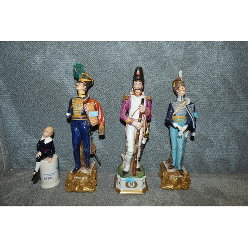 Three decorative Capo-di-Monte figures of 19th century officers and a ...