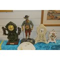 A vintage Dutch style clock peddler clock and 3 other decorative mantle ...