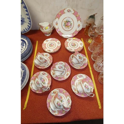 A pink Rose patterned Royal Albert "Lady Carlisle" tea set