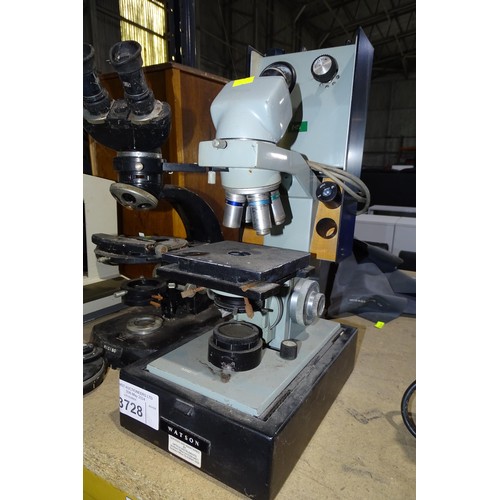 3 vintage microscopes comprising 1 x Olympus BH-2, 1 x Watson and 1 x ...