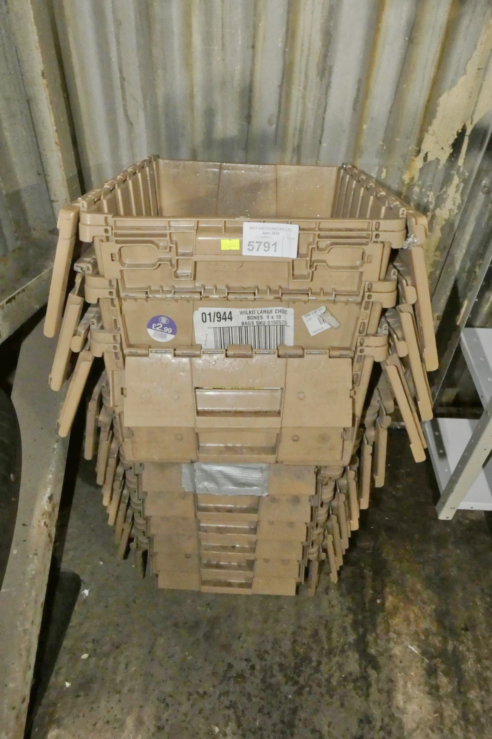 10 x brown plastic stacking crates with interlocking folding lids each ...