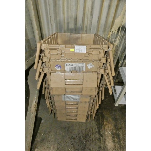 10 x brown plastic stacking crates with interlocking folding lids each ...