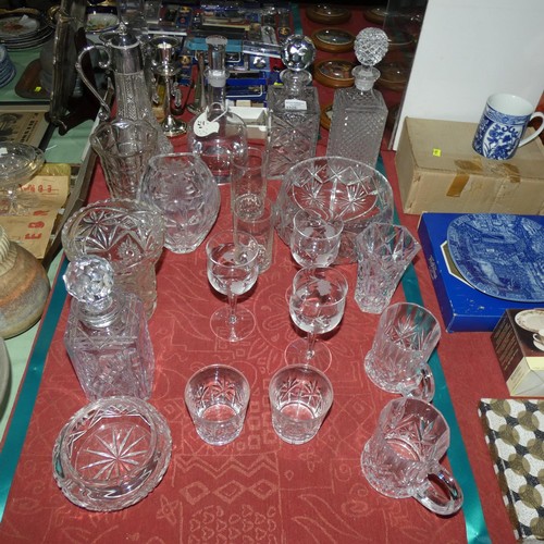 A quantity of miscellaneous glass decanters, glass bowls, drinking ...