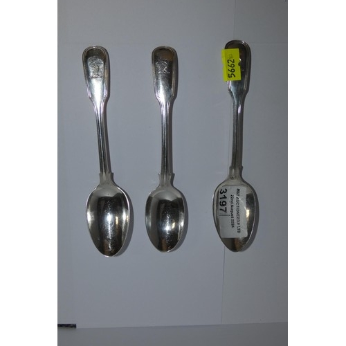 A set of three silver teaspoons, weight approximately 96 grams