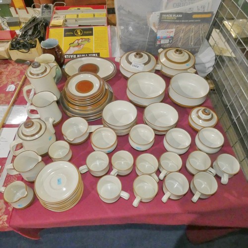 A quantity of brown and fawn patterned Denby stoneware breakfast ware