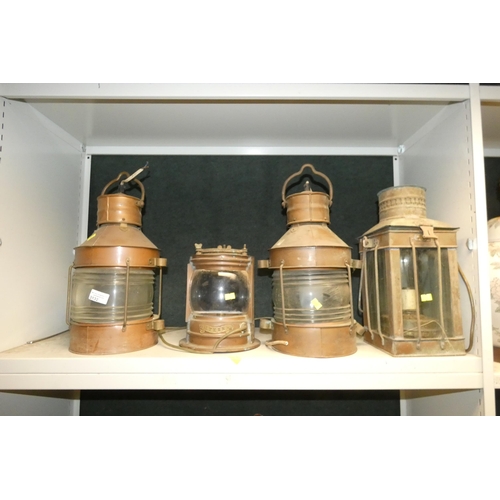 Four vintage copper ships lights/lanterns