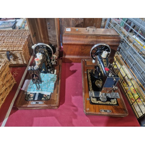 2 x vintage Frister and Rossman hand sewing machines both in wooden ...