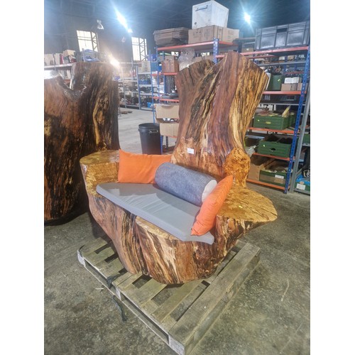 A large log throne seat with cushions. This unusual and impressive seat ...