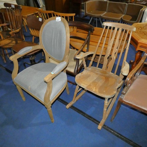 A Regency style mahogany chair, a French style oval-backed armchair and ...