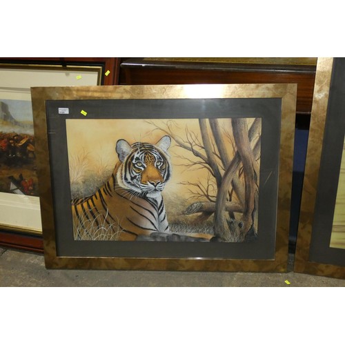 Two framed pictures of tigers which are probably original art works ...