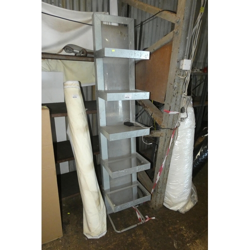 1 x galvanised metal display shelf unit with clear Perspex shelves and ...