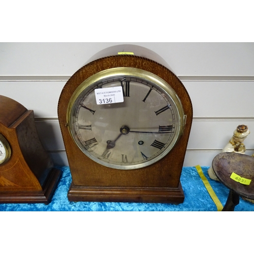 An Edwardian inlaid mahogany case domed top mantle clock with Roman ...