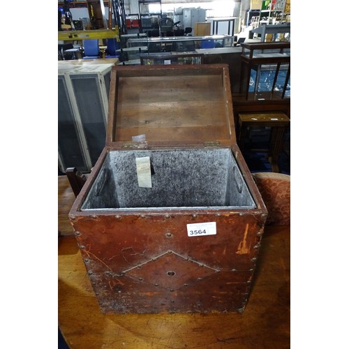 A vintage studded coal box with a lift lid and side handles