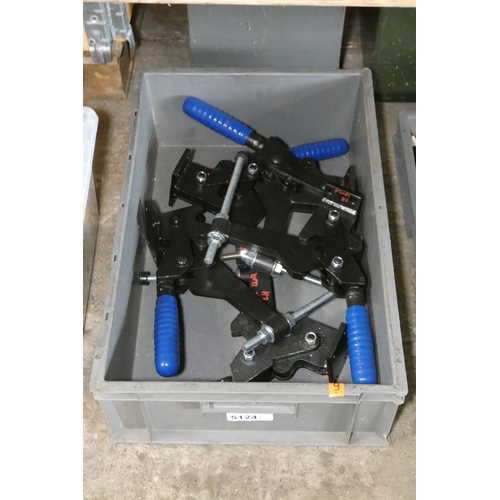 1 x grey plastic box containing a quantity of various large toggle clamps