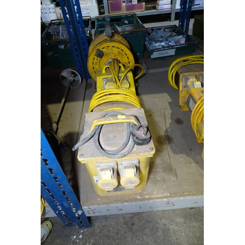 1 x transformer 3.3kva 110v, 1 x extension lead reel 110v and 2 x 4 way ...