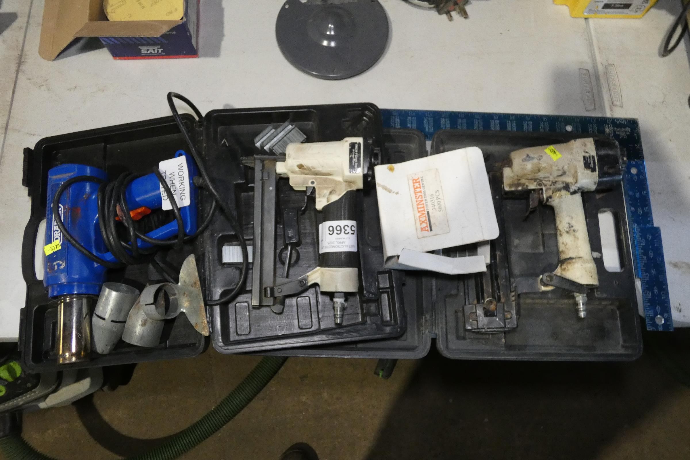 2 x Axminster air tools (1 x nailer and 1 x stapler) and 1 x Draper hot ...
