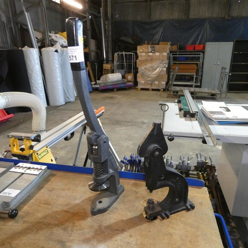 2 x bench top hand presses comprising 1 x C S Osborne button press and ...