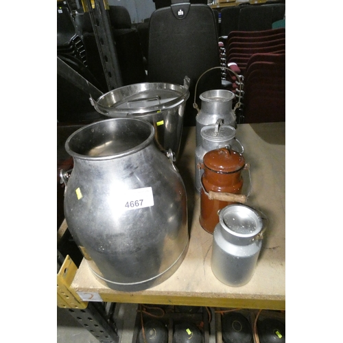 A quantity of various stainless steel and aluminium urns and buckets