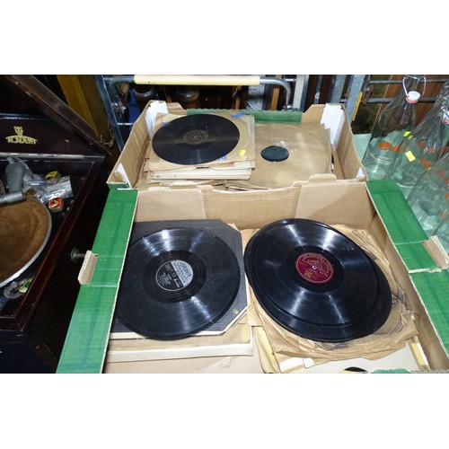 A vintage wooden floor standing Academy wind up gramophone with a lift ...