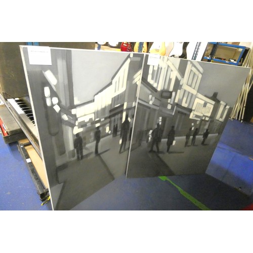 2 x original paintings on stretched canvas showing an abstract street ...