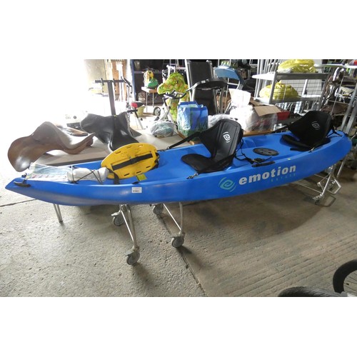 1 x Emotion blue plastic two person kayak type Co-Motion approx 12ft ...