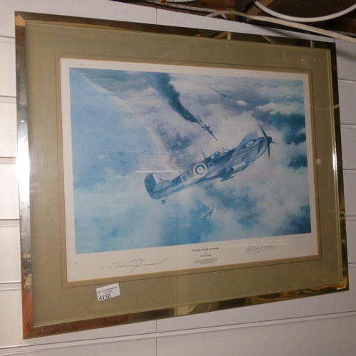 A metal framed signed print of a Spitfire, frame size approximately 64 ...