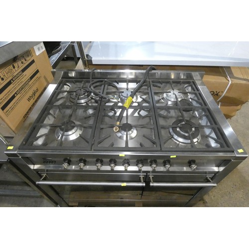 A stainless steel cooking range with 6 gas fired burners and 2 ovens ...