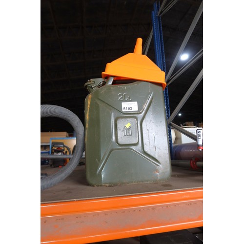 1 x 20L jerry can and 1 x orange plastic funnel