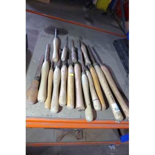 A quantity of various wood turning chisels