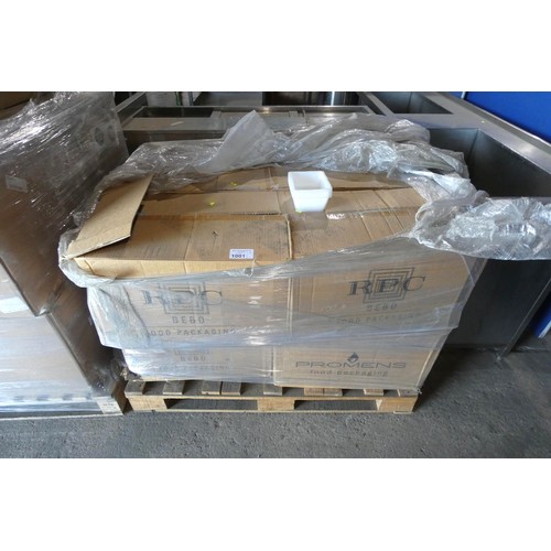 A pallet containing a quantity of disposable Bebo food packaging