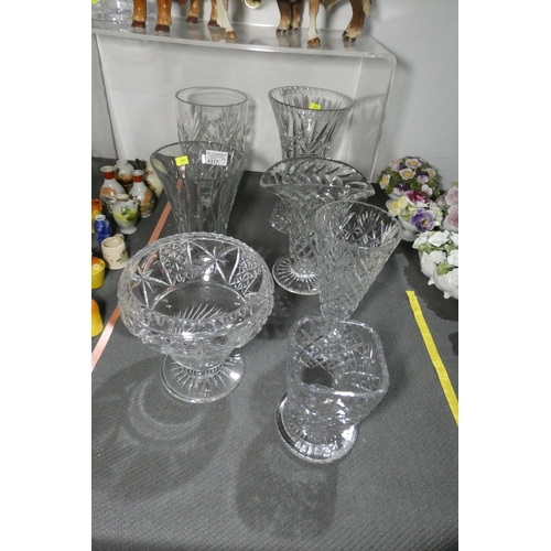 7 large cut glass vases