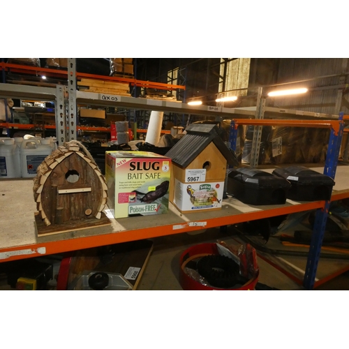 2 x bird boxes, 1 x slug trap, 2 x Pest Expert bait boxes and 1 x bird ...