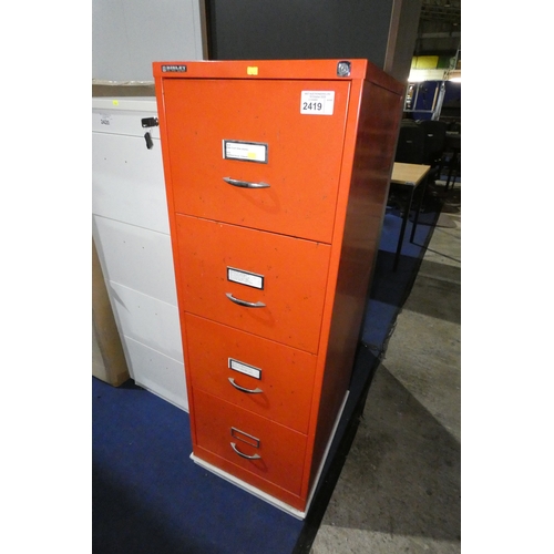1 x Bisley orange metal four drawer filing cabinet