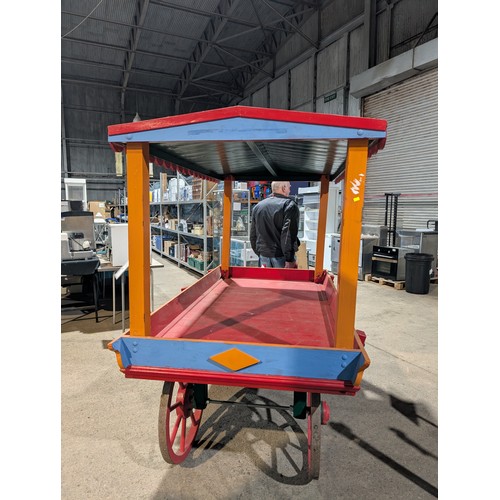 1 x traditional style wooden market stall cart with removable roof ...