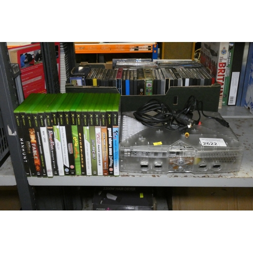 An original XBox, crystal version with 17 various games, no controllers ...