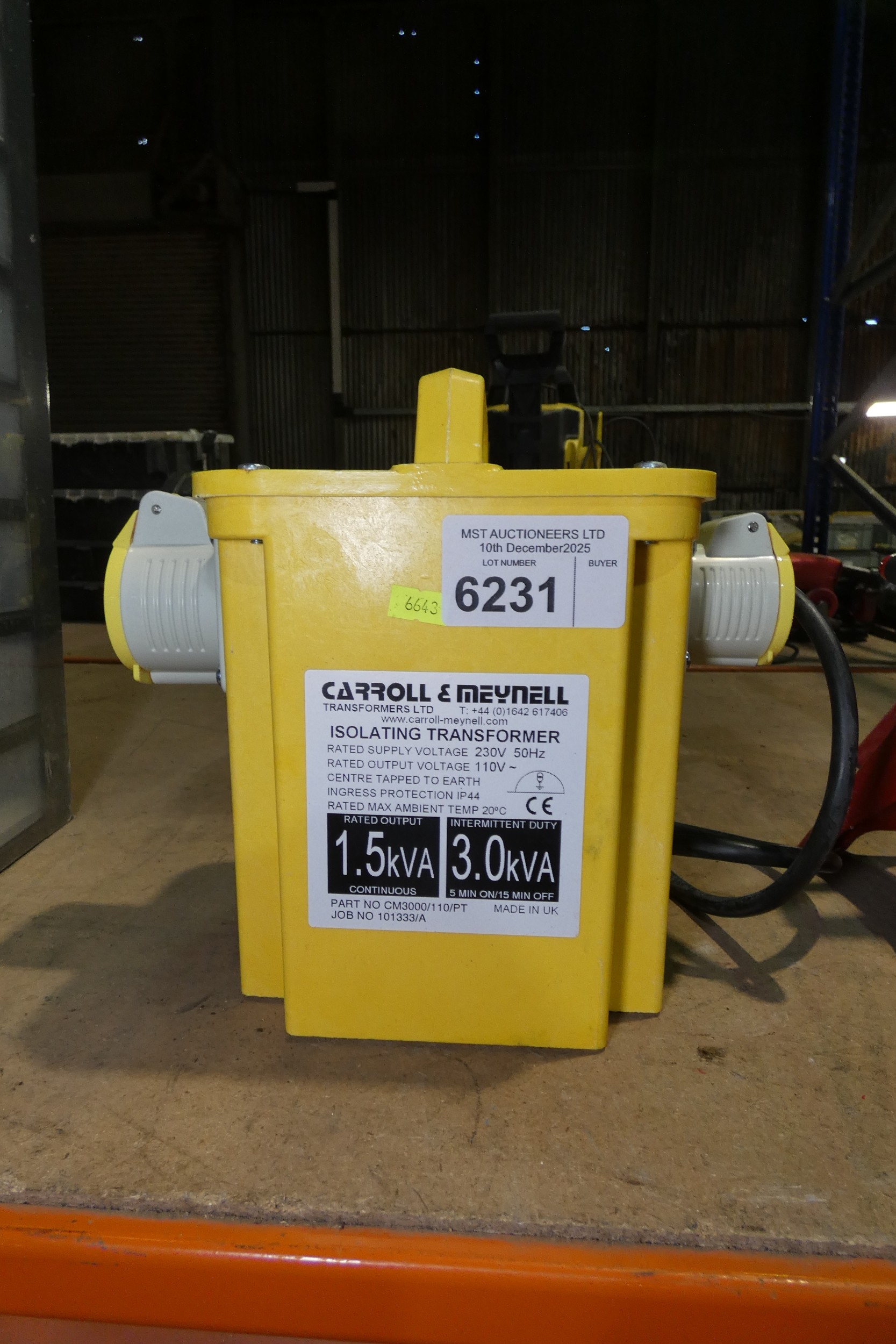 1 x site transformer 110v / 1.5kva