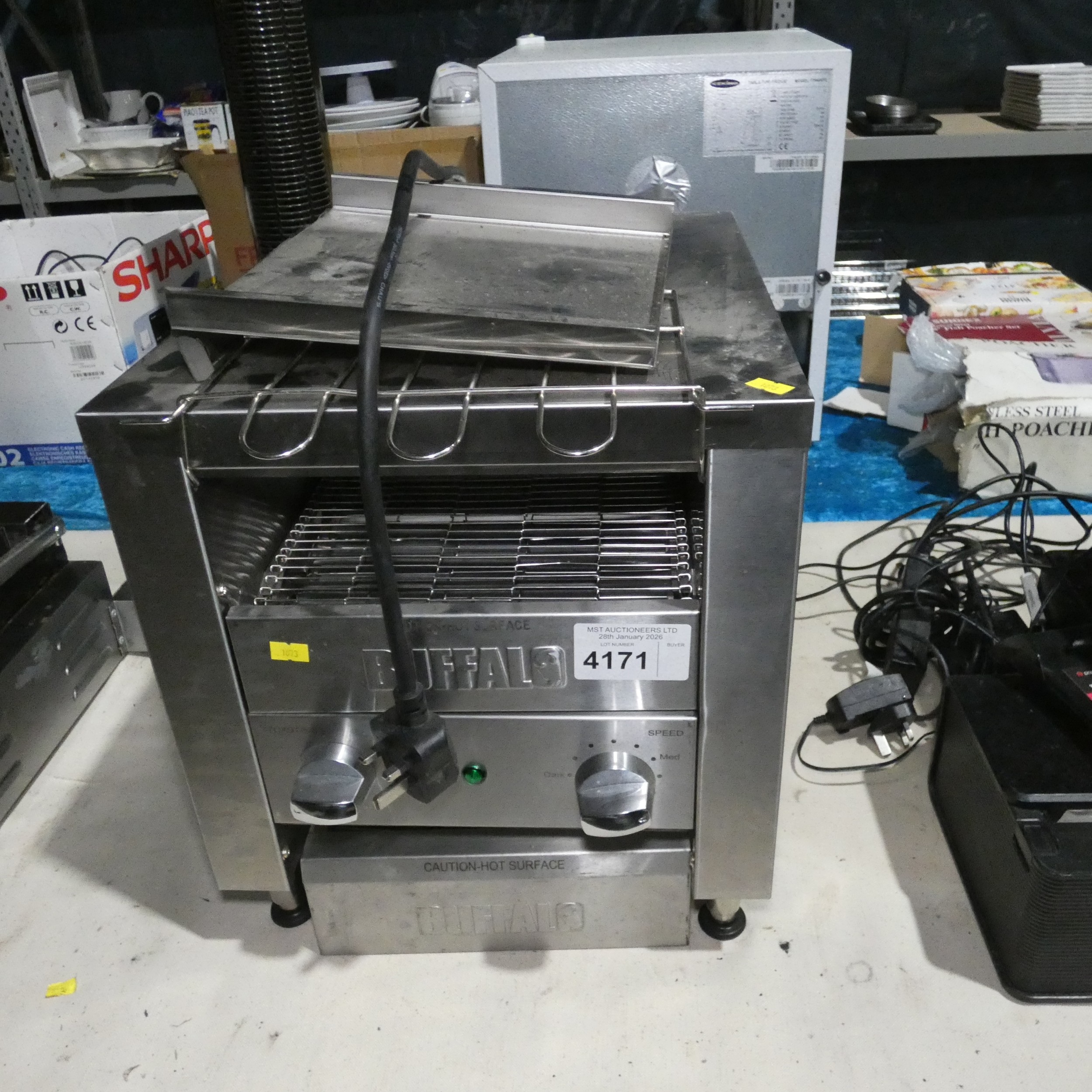 A commercial stainless steel rotary toaster by Buffalo 240v Trade