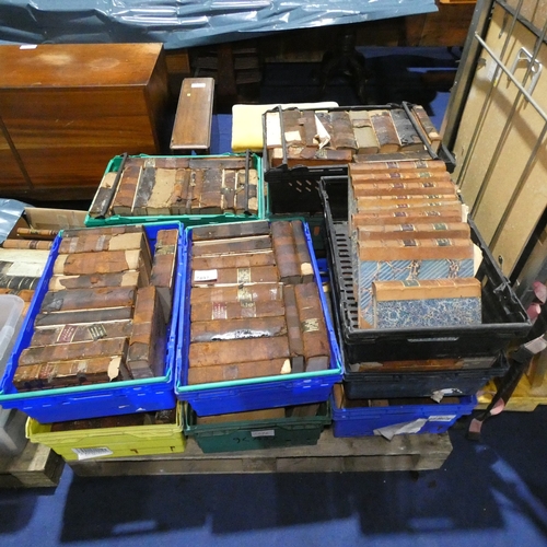A pallet of miscellaneous law and other vintage leather bound and other ...