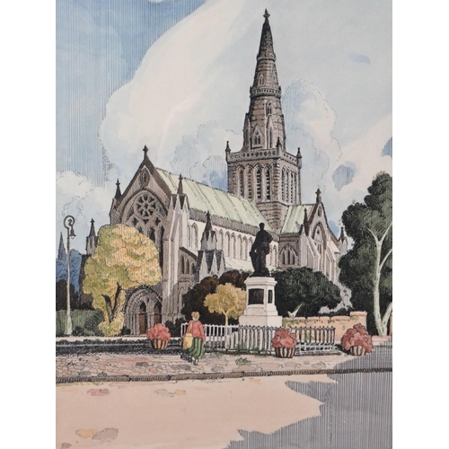 FRANK MURRAY RSW Glasgow Cathedral watercolour signer by artist