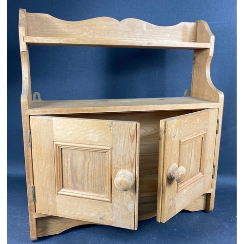 Pine wall unit with two cupboards. 55 x 53 x 15cm approx.#549