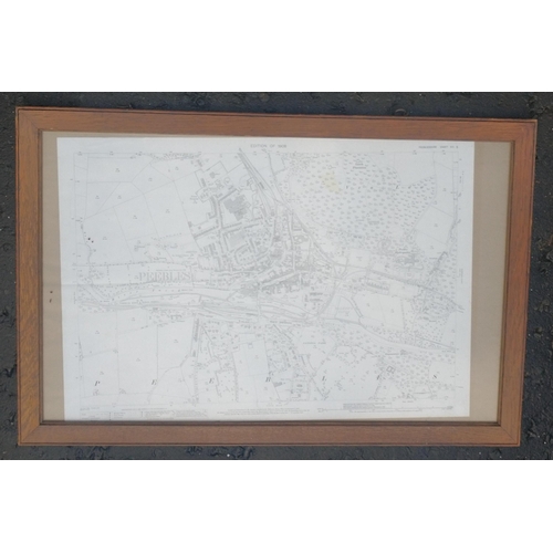 A framed Ordnance Survey map of PEEBLES, edition of 1908, a fascinating ...
