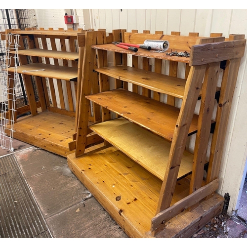 FIVE ex retail shop solid sturdy pine tiered shelving display units ...